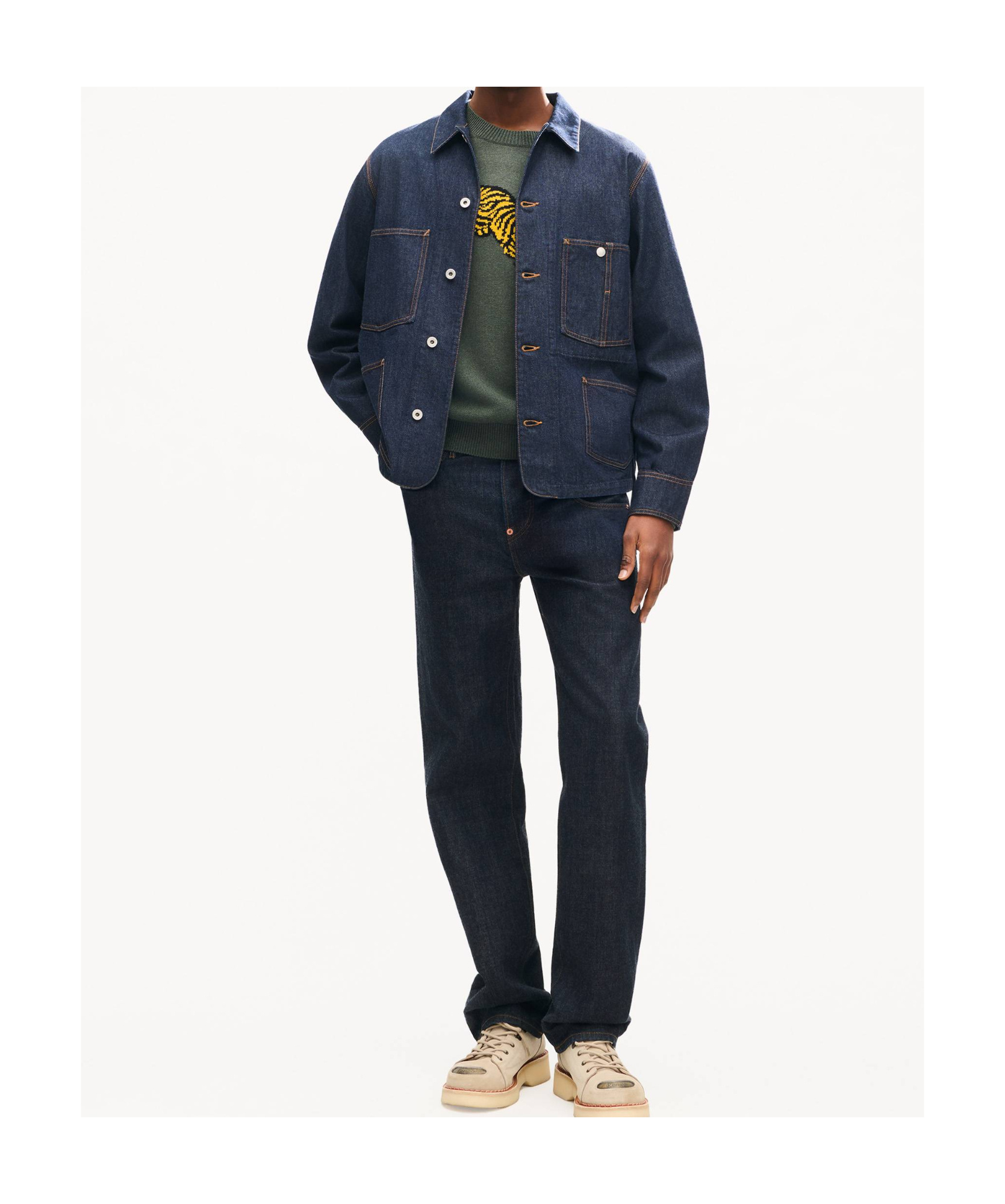 KENZO Kenzo Varsity Embroidered Chore Jacket in Japanese Denim